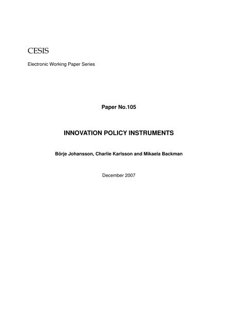 INNOVATION POLICY INSTRUMENTS