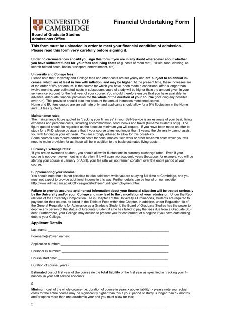 Financial Undertaking Form - the University Offices - University of ...
