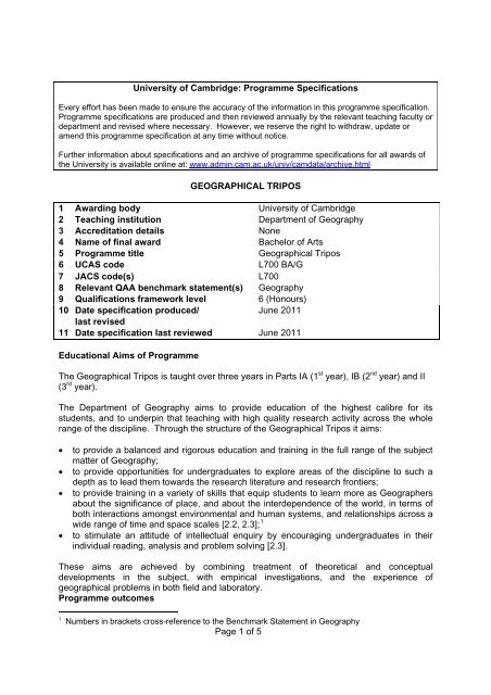 Geographical Tripos - University of Cambridge