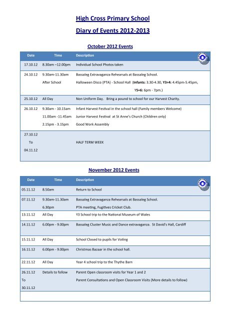 High Cross Primary School Diary of Events 2012 ... - Newportlearn.net