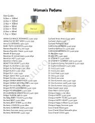 Perfume Price List for men