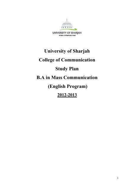 University of Sharjah College of Communication Study Plan B.A in ...