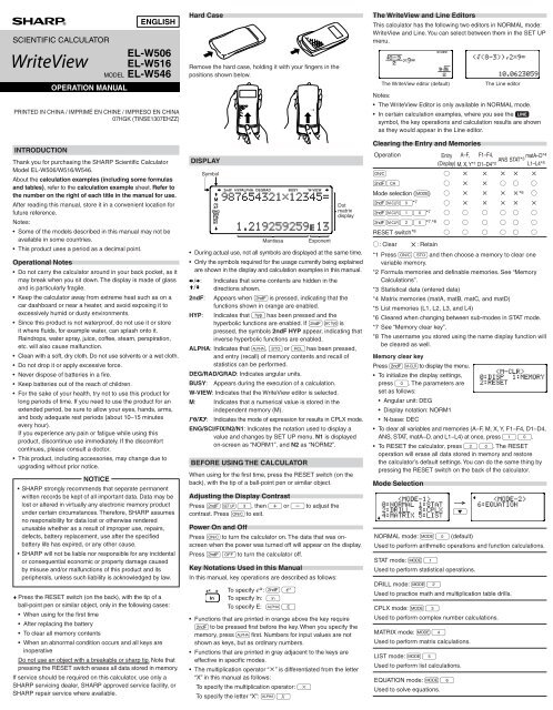 EL-W506/W516/W546 Operation-Manual GB - Sharp