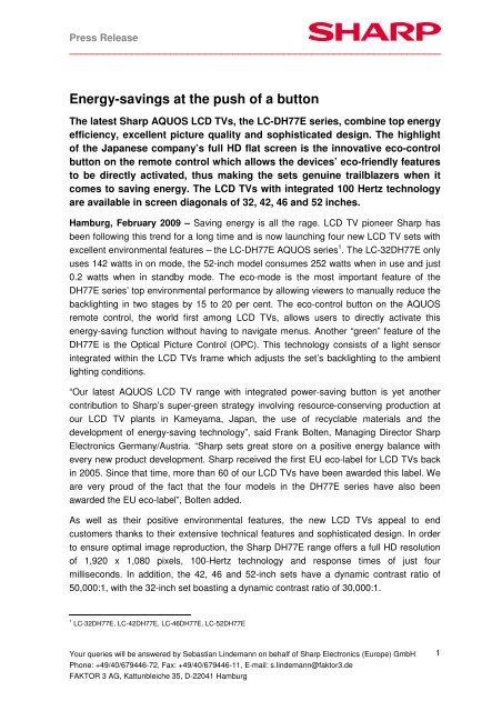 Energy-savings at the push of a button - Sharp