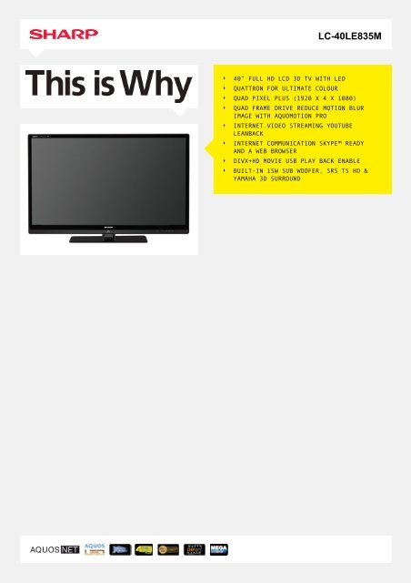 LC-40LE835M-LCD TV > 46 inch - Sharp Electronics