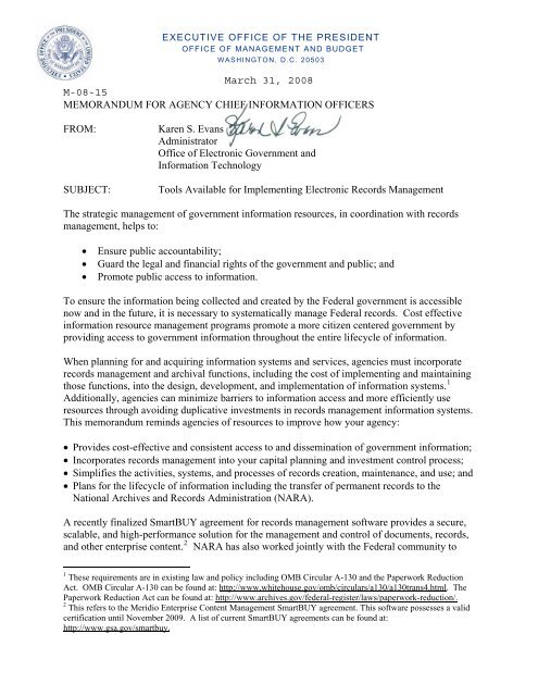 March 31, 2008 M-08-15 MEMORANDUM FOR ... - The White House March 31, 2008 M-08-15 MEMORANDUM FOR ... - The White House