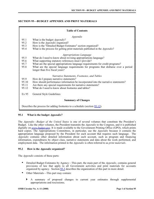 section 95â budget appendix and print materials - The White House