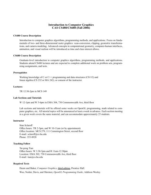 Introduction to Computer Graphics CAS CS480/CS680 (Fall 2006)