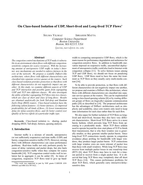 On Class-based Isolation of UDP, Short-lived and Long-lived TCP ...