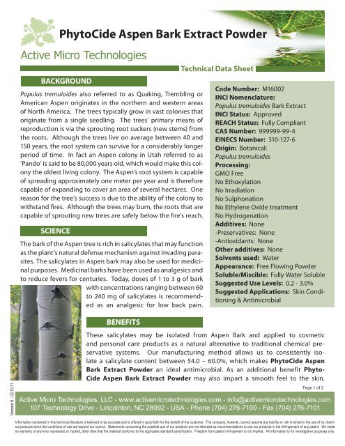 PhytoCide Aspen Bark Extract Powder Fact Sheet - Lotioncrafter
