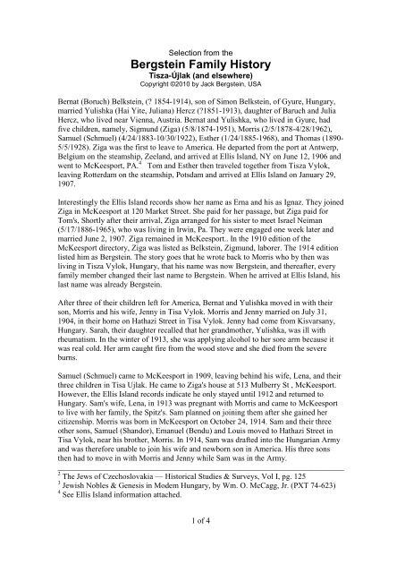 Bergstein Family History