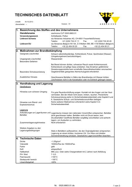 siachrome CUT Technisches Datenblatt.xlsx - sia Abrasives