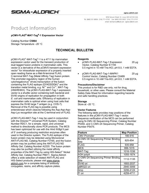 pCMV-FLAG-MAT-Tag-1 Expression Vector (C5864 ... - Sigma-Aldrich
