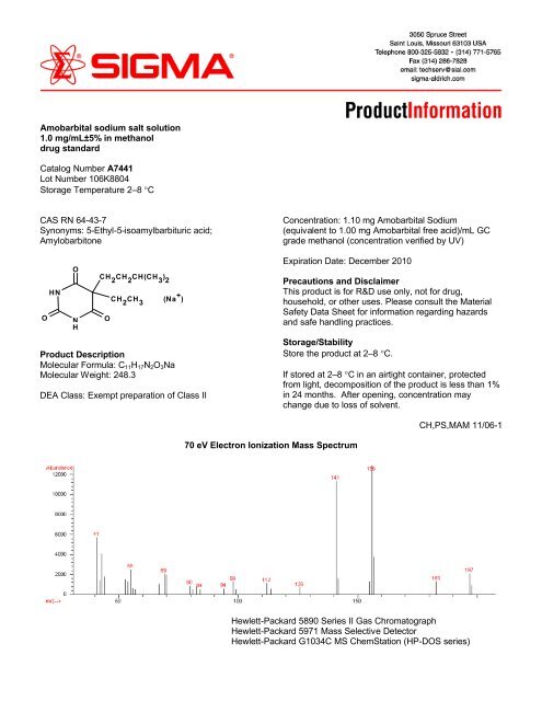 Amobarbital sodium salt solution (A7441) - Datasheet - Sigma-Aldrich