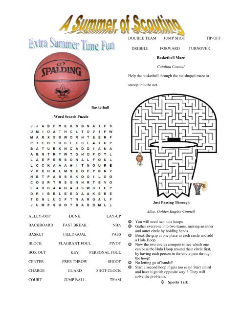 Basketball Word Search Puzzle ALLEY OOP DUNK Sioux Council