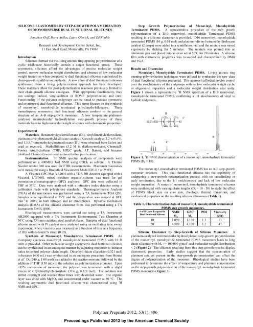 Silicone Elastomers by Step-Growth Polymerization of ... - Gelest Inc.