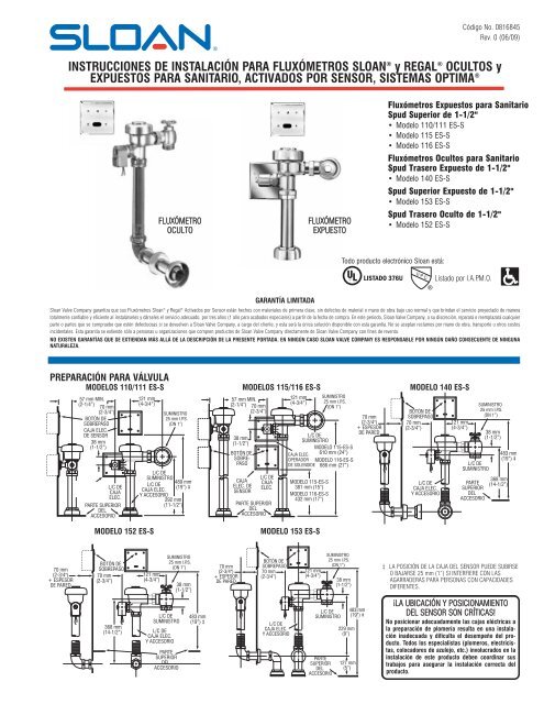 Instrucciones de Instalación: Fluxómetros Sloan y Regal Optima ...