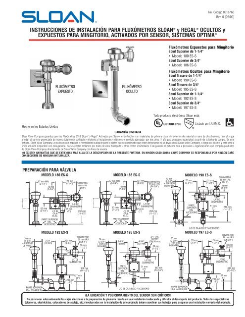 Instrucciones de Instalación: Fluxómetros Sloan y Regal Optima ...