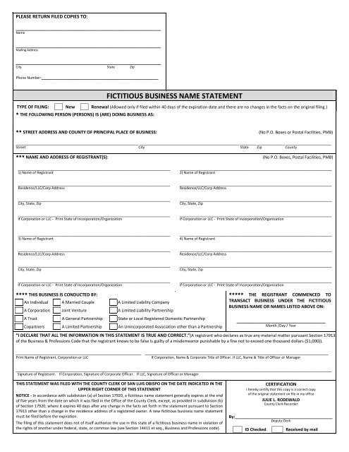 fictitious business name statement - County of San Luis Obispo