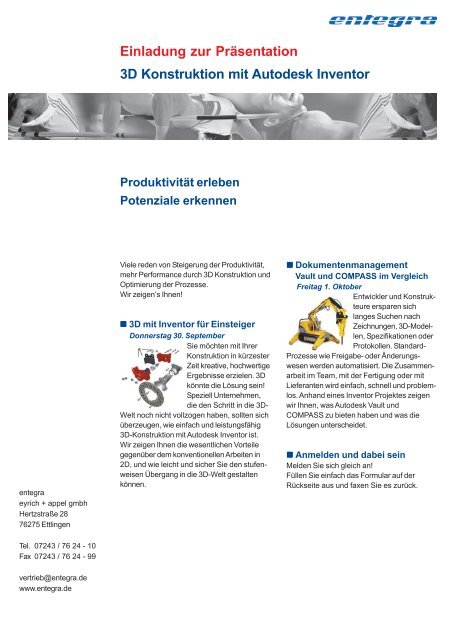 Einladung zur Präsentation 3D Konstruktion mit Autodesk Inventor