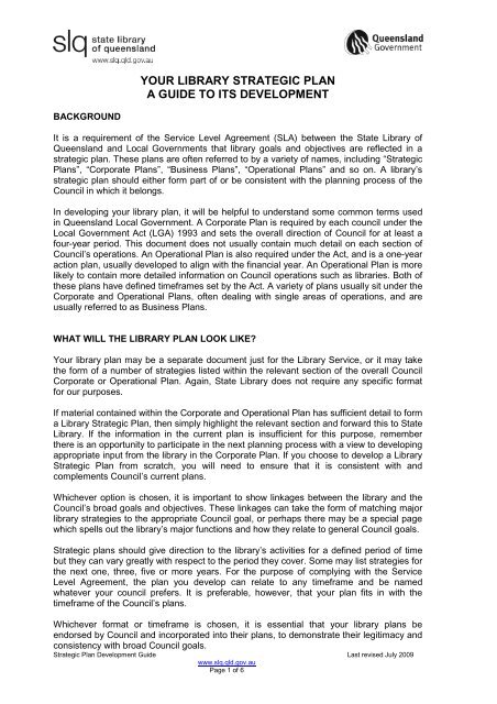 Your Library Strategic Plan - A Guide to its Development