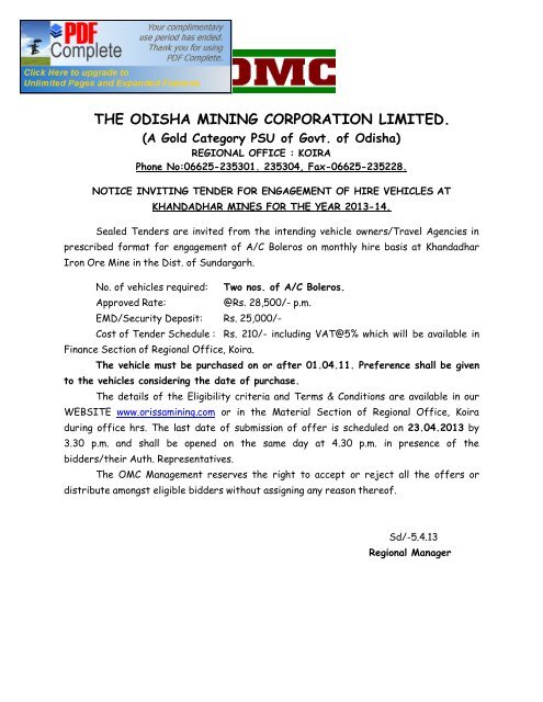 THE ODISHA MINING CORPORATION LIMITED. - Orissa Mining ...