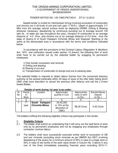THE ORISSA MINING CORPORATION LIMITED.