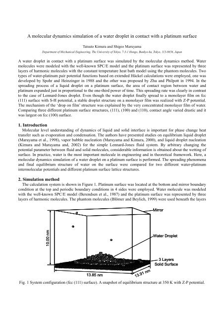 A molecular dynamics simulation of a water droplet in contact with a ...