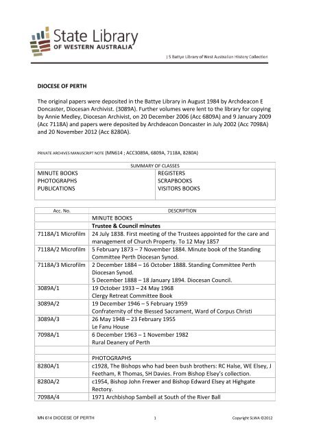 Perth. Diocese - State Library of Western Australia