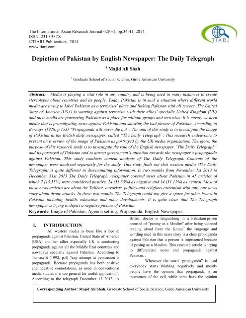 Depiction of Pakistan by English Newspaper: The Daily Telegraph