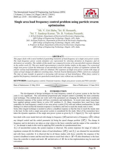 Single Area Load Frequency Control Problem Using Particle Swarm Optimization