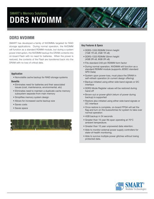 DDR3 NVDIMM Product Overview - Smart Modular Technologies, Inc.