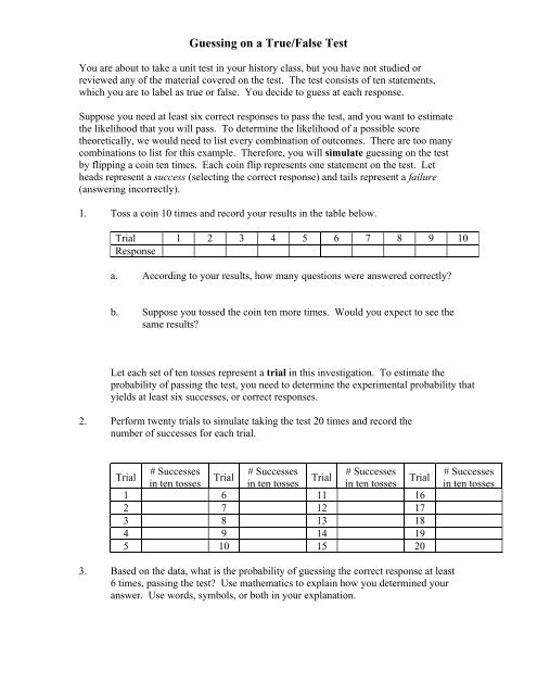 Guessing on a True/False Test - mdk12