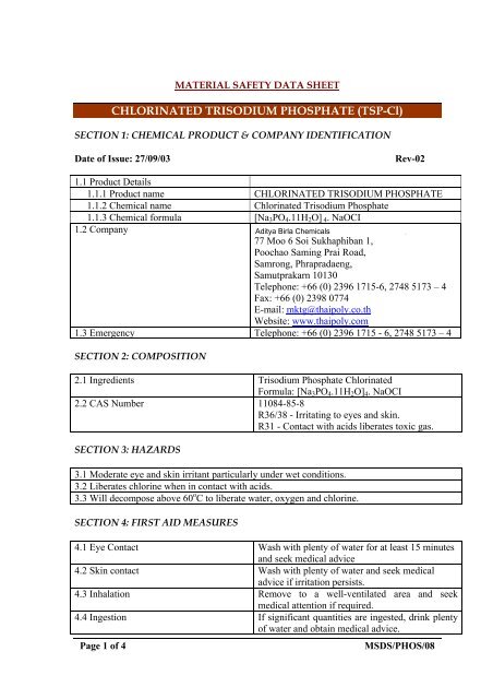 Chlorinated trisodium phosphate - Aditya Birla Chemicals