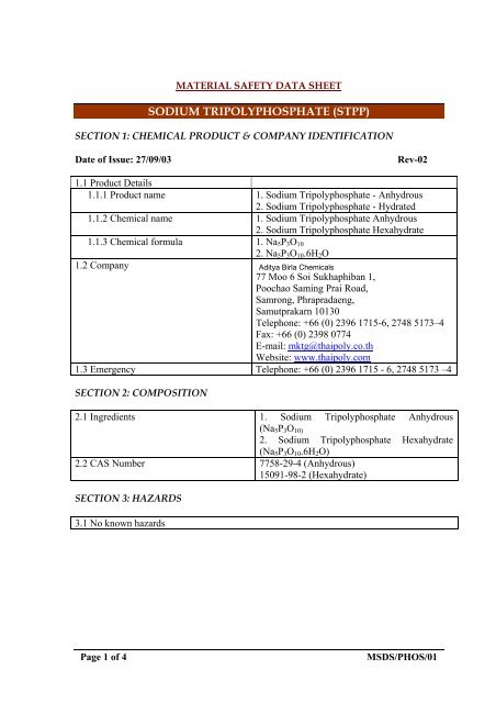 Material Safety Data sheet - Aditya Birla Chemicals