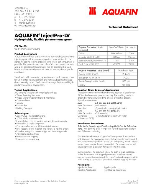 AQUAFIN® InjectPro-LV - AQUAFIN Inc.