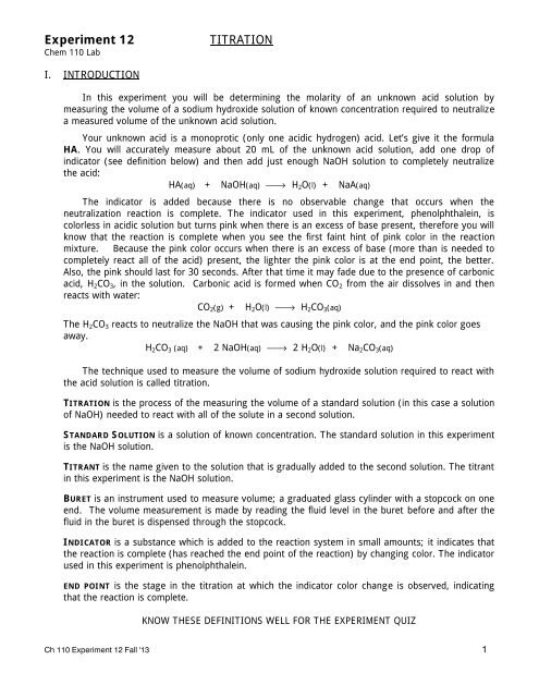 Experiment 12 TITRATION
