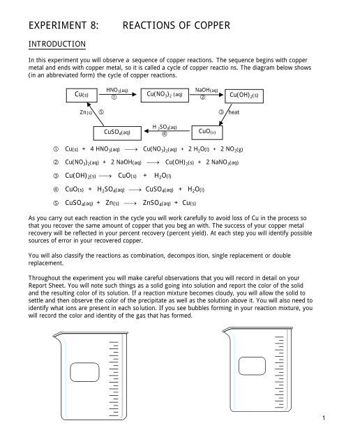 EXPERIMENT 8: REACTIONS OF COPPER - Ccchemistry.us