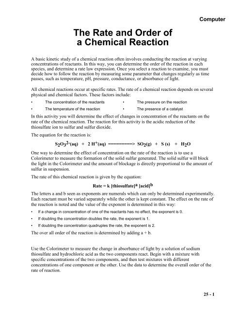 The Rate and Order of a Chemical Reaction - Revsworld