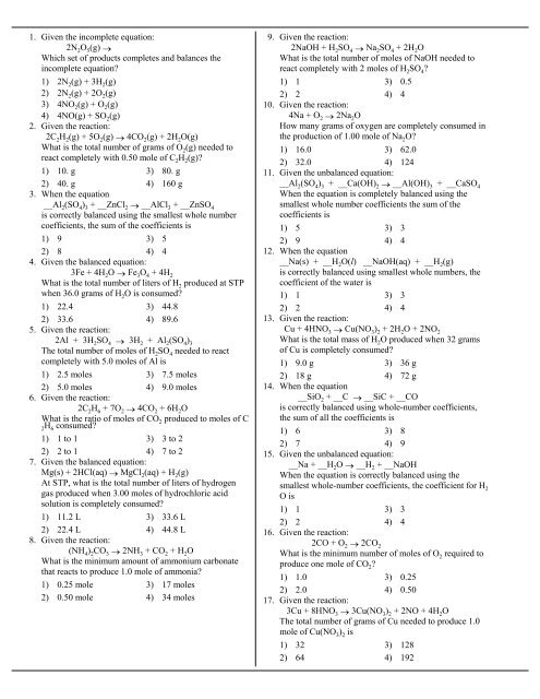 1. Given the incomplete equation - Revsworld