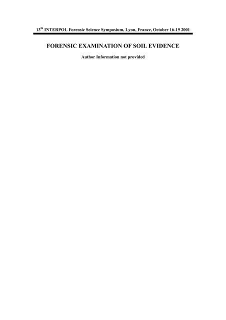 FORENSIC EXAMINATION OF SOIL EVIDENCE - Revsworld.com