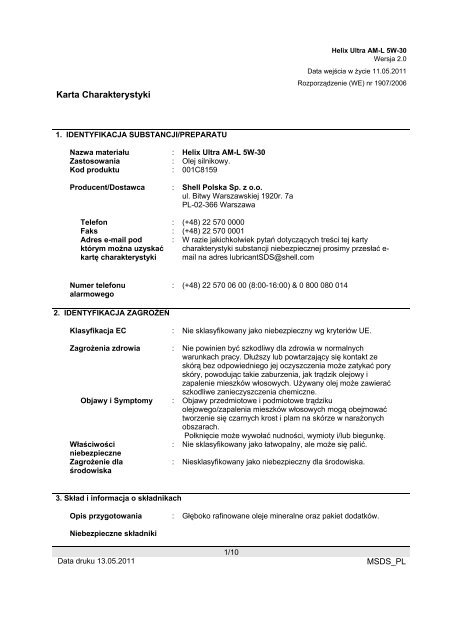 Karta Charakterystyki - Shell