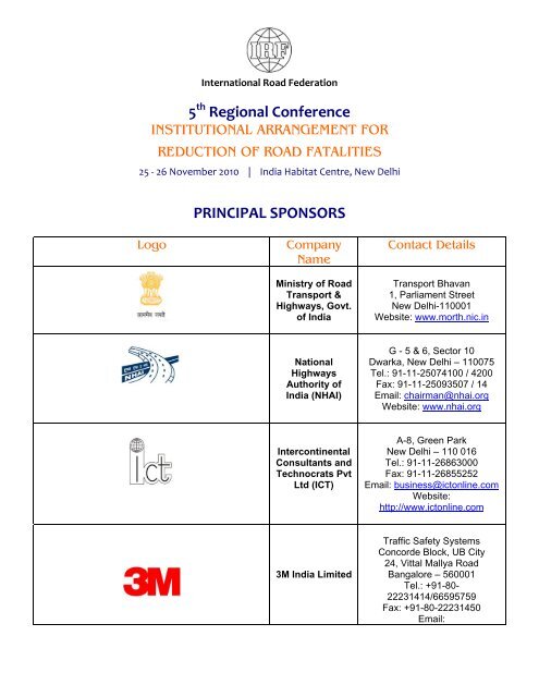List of Sponsors - IRF India chapter