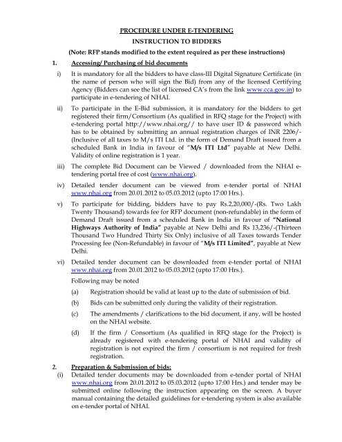 PROCEDURE UNDER E-TENDERING INSTRUCTION TO BIDDERS