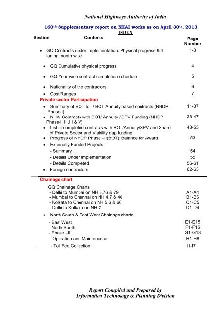 INDEX for NHDP & Other NHAI Projects - National Highways ...