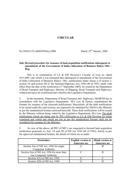 CIRCULAR - National Highways Authority of India