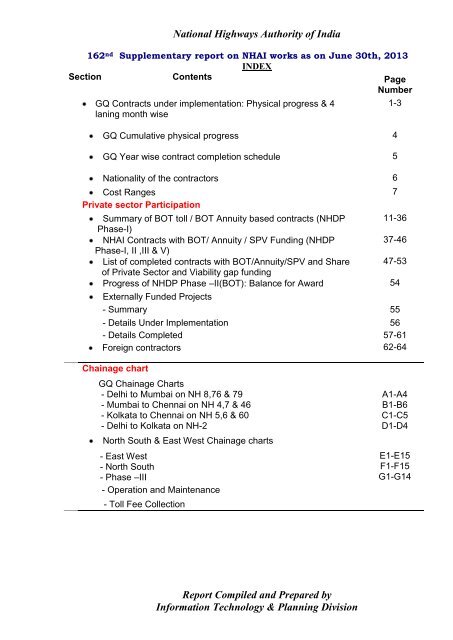 INDEX for NHDP & Other NHAI Projects - National Highways ...