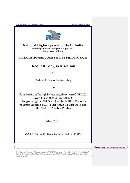 RFQ - National Highways Authority of India