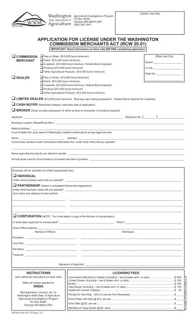 Application for License - Washington State Department of Agriculture