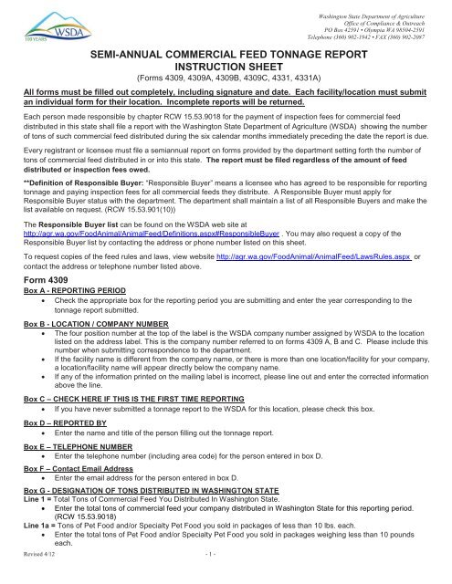 Instructions for Forms 4309, A-C - Washington State Department of ...